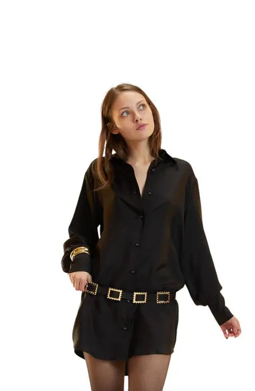 Cynthia Rowley Collectible Silk Shirt Dress - Black