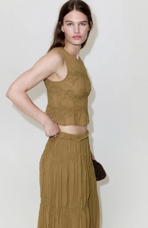 Mango Beaded Shirred Tiered Maxi Skirt