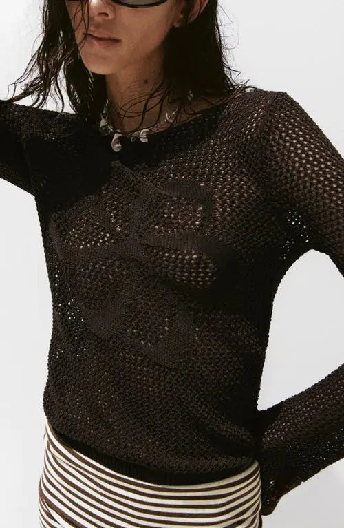 Mango Floral Openwork Sweater With Scoop Neck