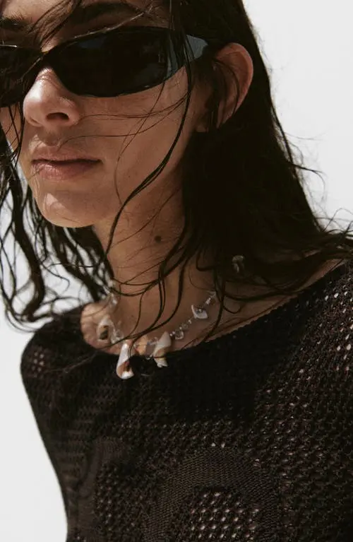 Mango Floral Openwork Sweater With Scoop Neck