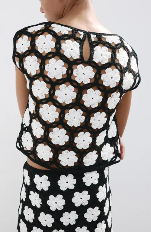 Mango Flower Embellished Openwork Sweater