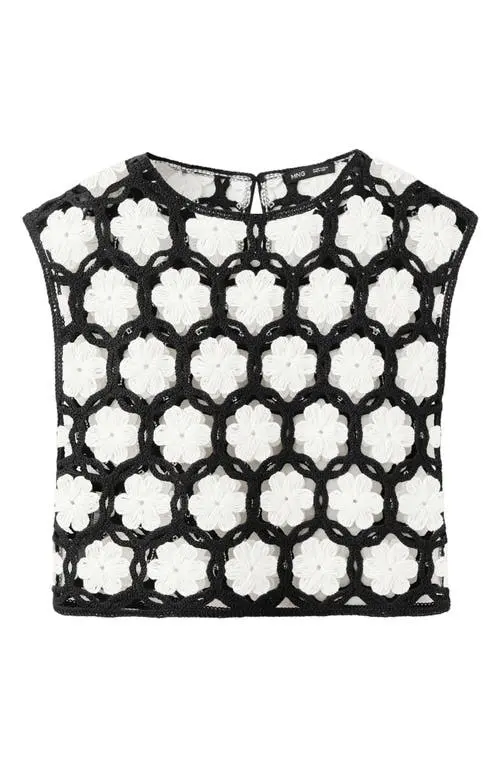 Mango Flower Embellished Openwork Sweater