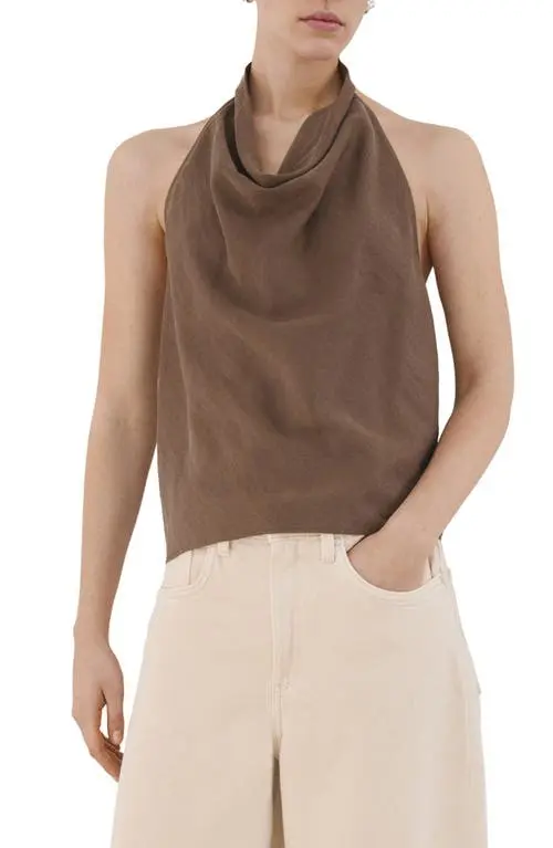 Mango Cowl Halter Neck Sleeveless Top - Brown