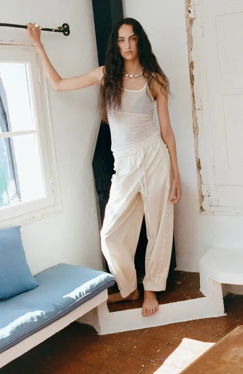 Mango Embroidered Cotton Drawstring Pants