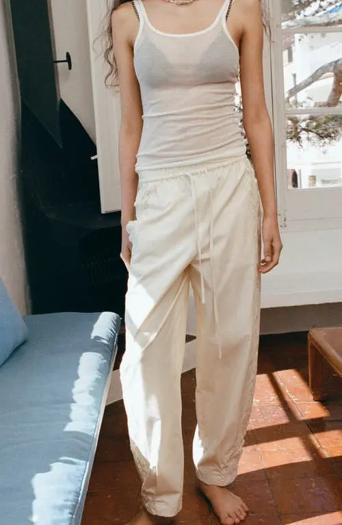 Mango Embroidered Cotton Drawstring Pants