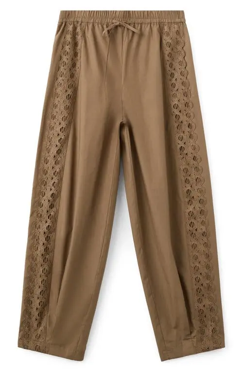 Mango Embroidered Side Stripe Cotton Drawstring Pants