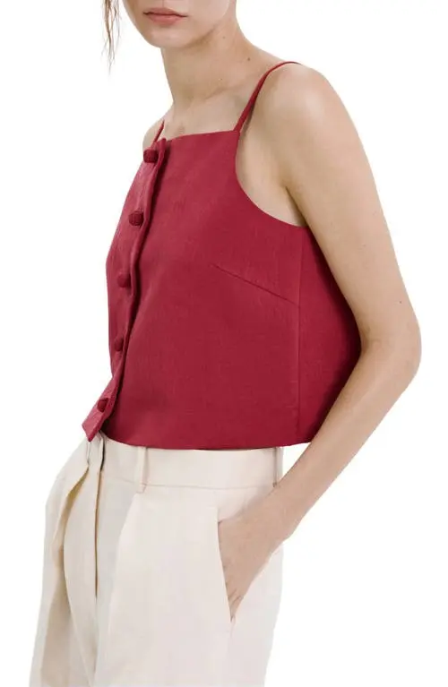 Mango Square Neck Button Front Top - Red