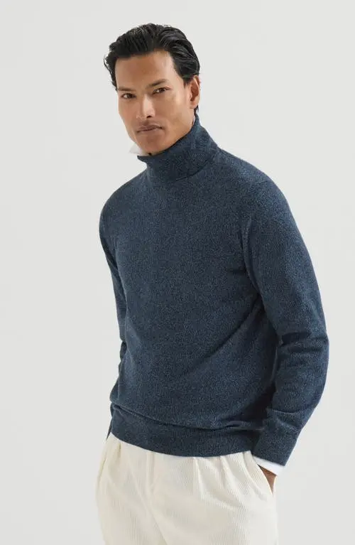 Brunello Cucinelli Mouliné Cashmere Turtleneck Sweater - Denim