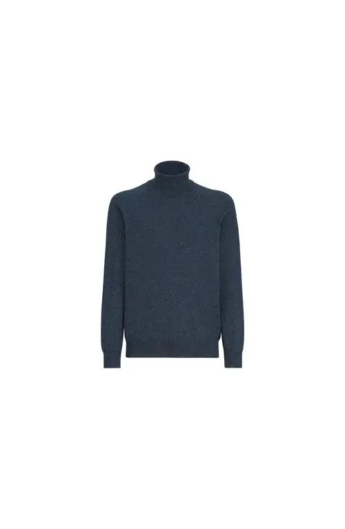 Brunello Cucinelli Mouliné Cashmere Turtleneck Sweater - Denim