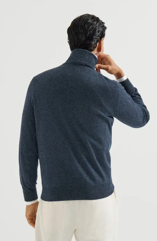 Brunello Cucinelli Mouliné Cashmere Turtleneck Sweater - Denim