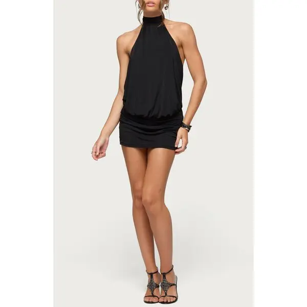 EDIKTED Saraya Open Back Halter Minidress - Black