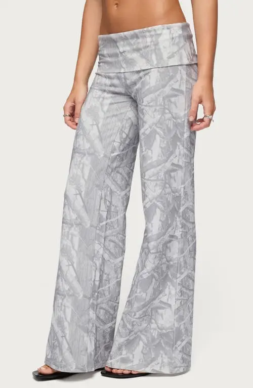 EDIKTED Cammy Camo Wide Leg Foldover Pants