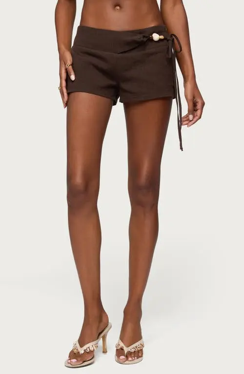 EDIKTED Vikkie Beaded Waist Linen-blend Shorts - Brown