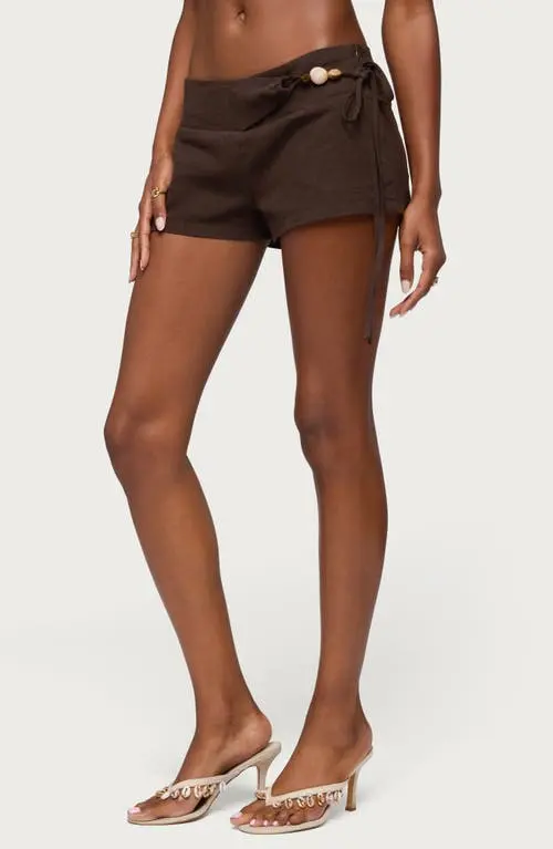 EDIKTED Vikkie Beaded Waist Linen-blend Shorts