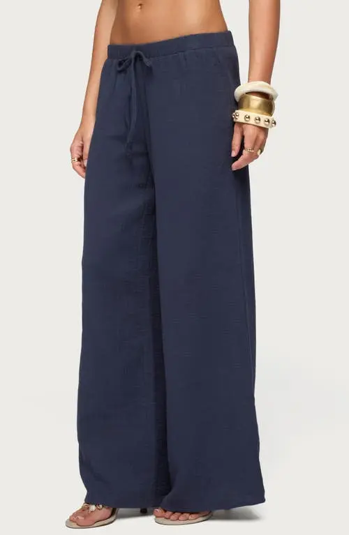EDIKTED Viktoria Cotton Crinkle Gauze Wide Leg Drawstring Pants