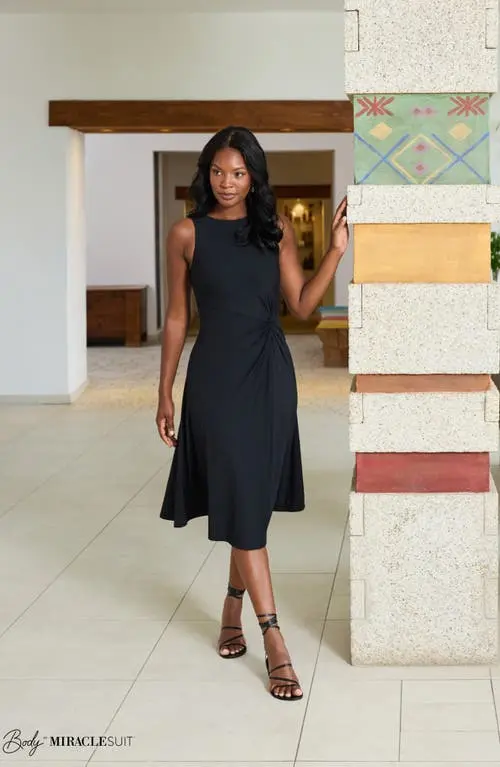 Miraclesuit Remi Side Gathered Stretch Jersey Boatneck Dress