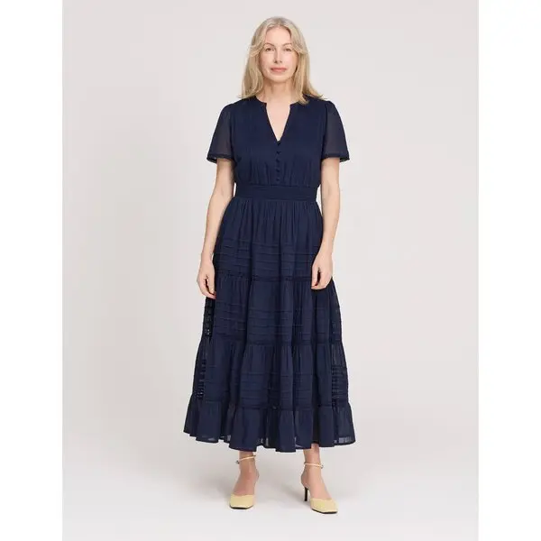 FINERY LONDON Petite Juniper Short Sleeve Midi Dress - Navy