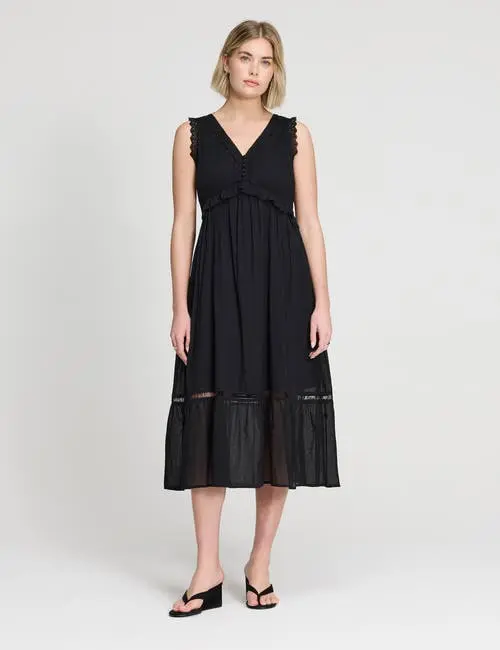 FINERY LONDON Myriam Sleeveless Cotton Midi Dress - Black
