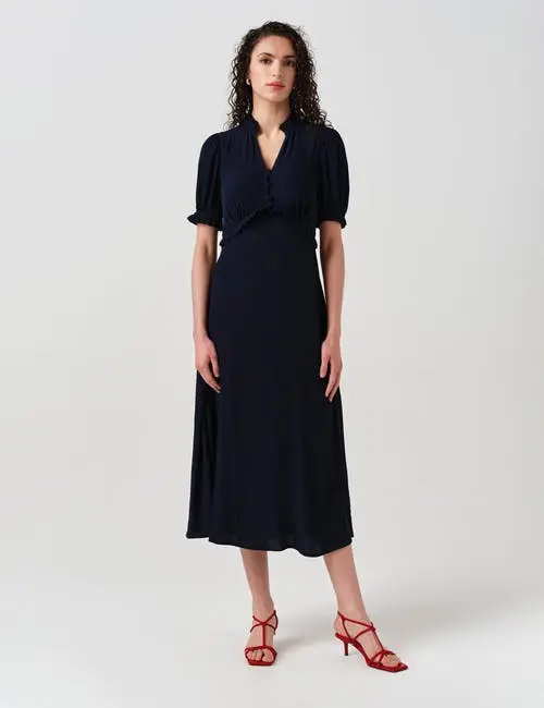 GHOST LONDON Jolene V-neck Crepe Midi Dress - Navy
