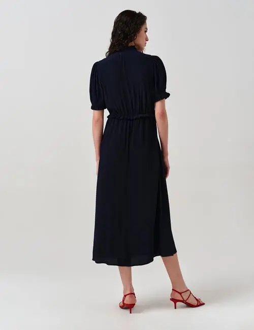 GHOST LONDON Jolene V-neck Frill Collar Midi Dress - Navy