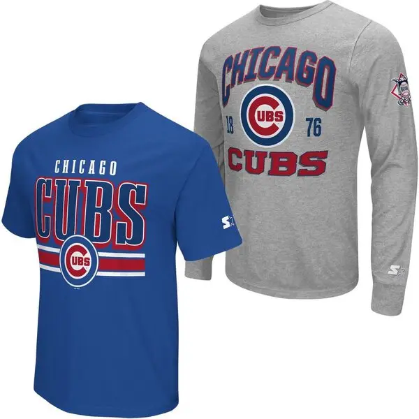 STARTER Heather Gray/ Chicago Cubs Two-pack Long Sleeve & Short Sleeve T-shirt Set - Royal