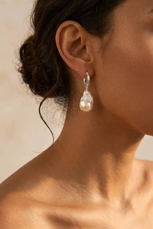 ASTOR & ORION Baroque Pearl Sterling Huggie Earrings
