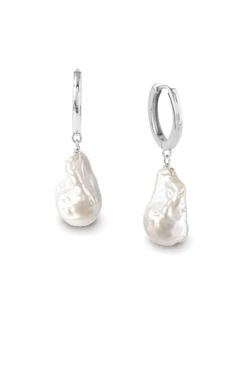 ASTOR & ORION Baroque Pearl Sterling Huggie Earrings - Silver