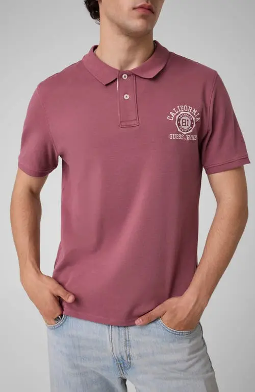 Guess Muscle Fit Sueded Jersey Polo - Soft Berry