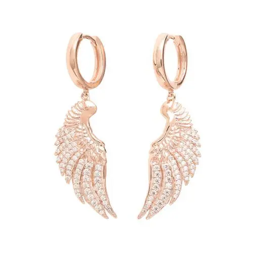 SEVEN SAINTS Angel Wing Pave Hoop Earrings - Rose