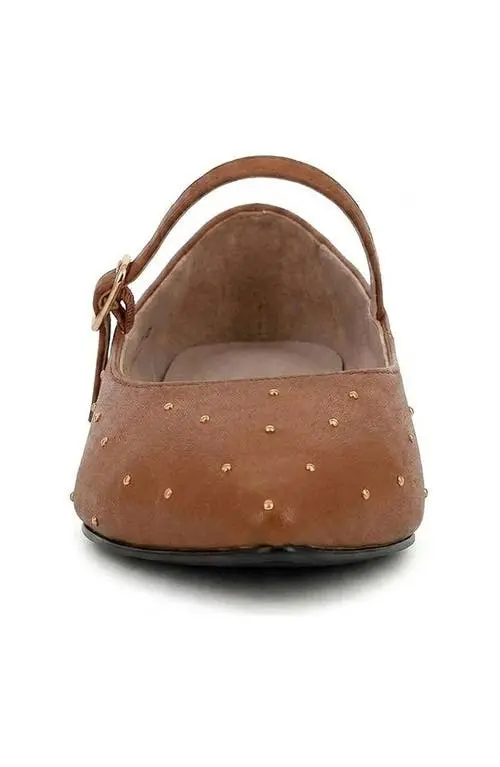 MENINA STEP Clara Flat Sandal With Stud Embellishments - Tan
