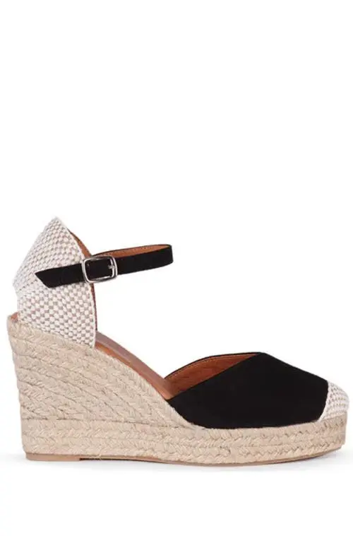 MENINA STEP High-strap Espadrille Wedges - Black