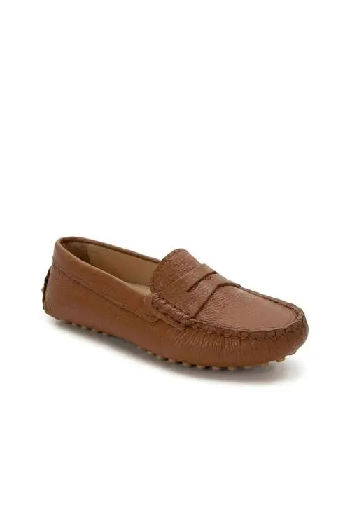 MENINA STEP Oporto Suede Moc Toe Penny Loafers - Camel