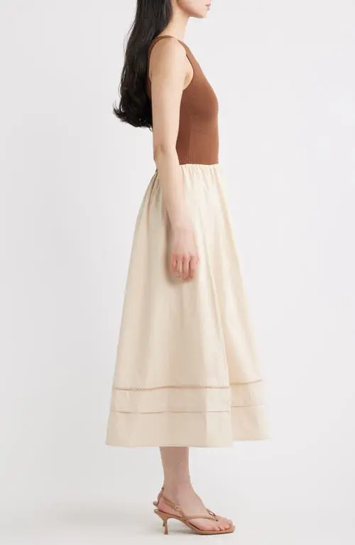 BLU PEPPER Mixed Media Lace Inset Midi Dress - Brown