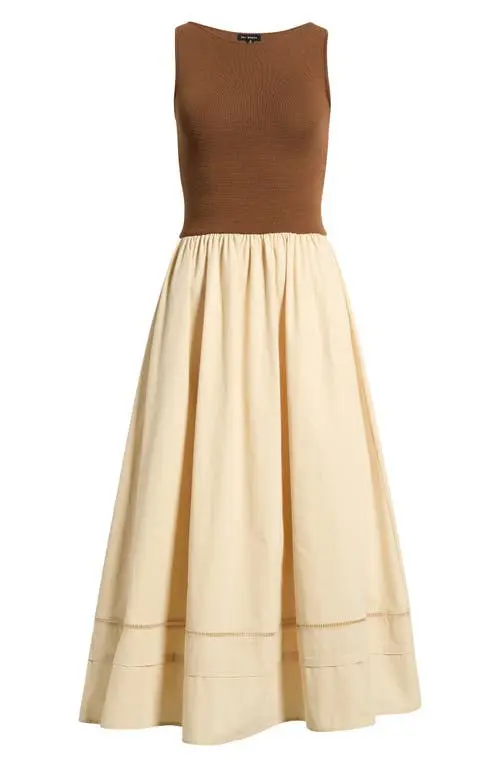 BLU PEPPER Mixed Media Lace Inset Midi Dress - Brown