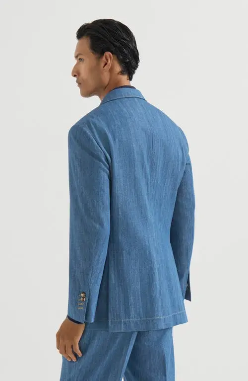 Brunello Cucinelli Lightweight Denim Deconstructed Peak-lapel Blazer With Patch Pockets