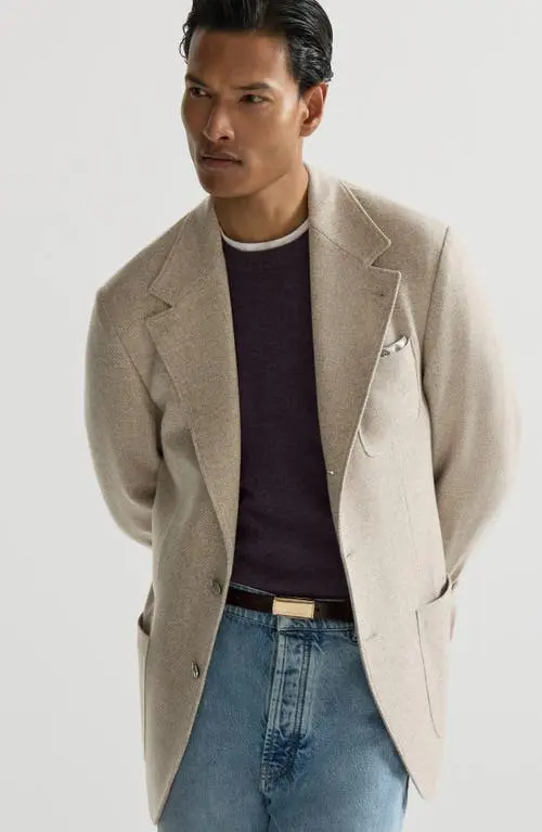 Brunello Cucinelli Cashmere Panama Deconstructed Blazer With Patch Pockets And Metal Buttons