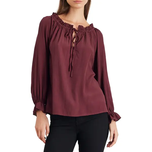 PANEROS CLOTHING Solid Esme Long Sleeve Top - Eggplant