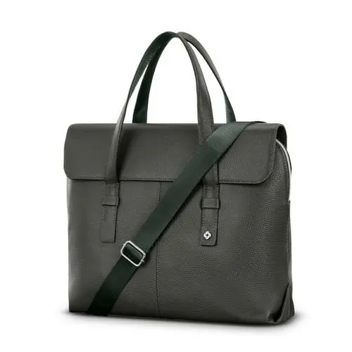 SAMSONITE Convertible Leather Briefcase With Laptop Sleeve - Olive