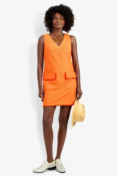 Trina Turk Waveson Sleeveless V-neck Mini Dress With Fringe Pockets - Orange