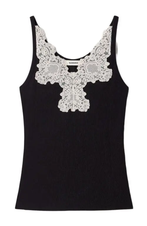 Sandro Ribbed Vest Top With Lace