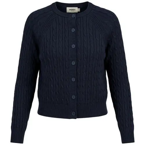 INDEX Cable Knit Raglan Sleeve Button Front Cardigan - Dark Navy