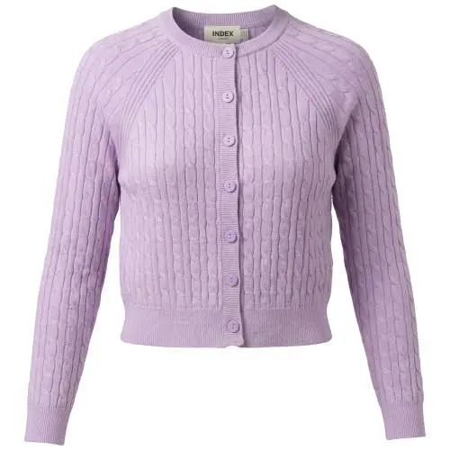 INDEX Cable Knit Raglan Sleeve Button Front Cardigan - Light Lilac