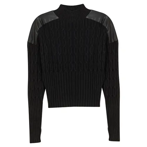 VERSATILE Dolman Leather Combo Sweater - Black