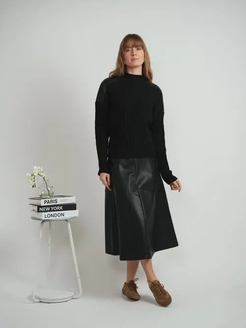 VERSATILE Dolman Leather Combo Sweater - Dark Wine