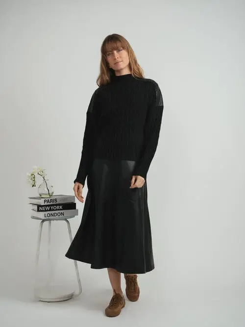 VERSATILE Dolman Leather Combo Sweater - Dark Wine
