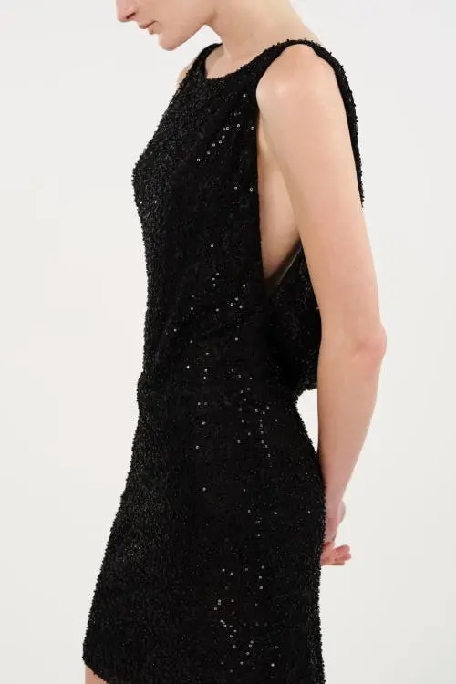 NOCTURNE Sequin Open Back Mini Dress