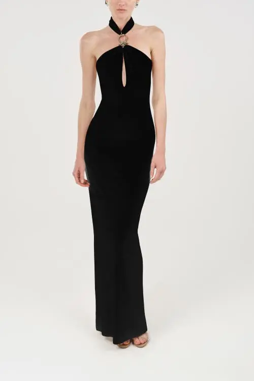 NOCTURNE Halterneck Embellished Maxi Dress - Black
