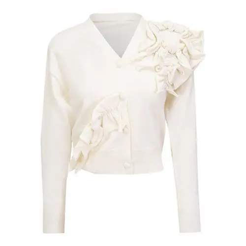 MILAN ITALY Cropped Floral Applique Cardigan