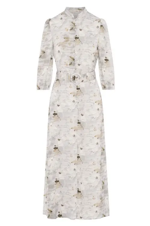 COCO DE LA MOUR Chiffon Button-front Belted Waist Maxi Dress
