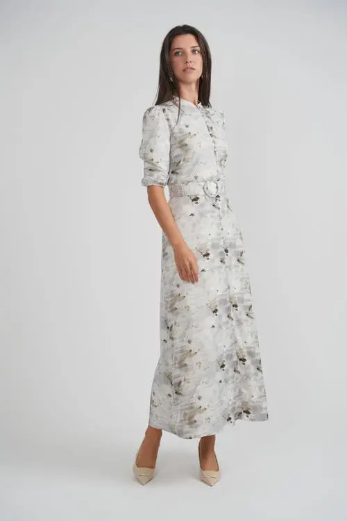 COCO DE LA MOUR Chiffon Button-front Belted Waist Maxi Dress